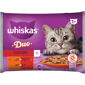 WHISKAS® DUO Adult Πλήρης Υγρή Τροφή Γάτας Κλασικοί Συνδυασμοί σε Ζελέ Φακελάκι 4x85g